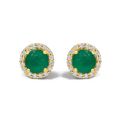 HAUS OF BRILLIANCE 10k Gold Gemstone And Diamond Halo Stud Earrings - Yellow | Green Emerald